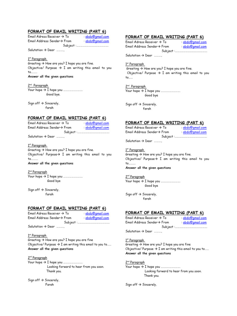 FORMAT OF EMAIL WRITING Part 6 | PDF | Written Communication | Email