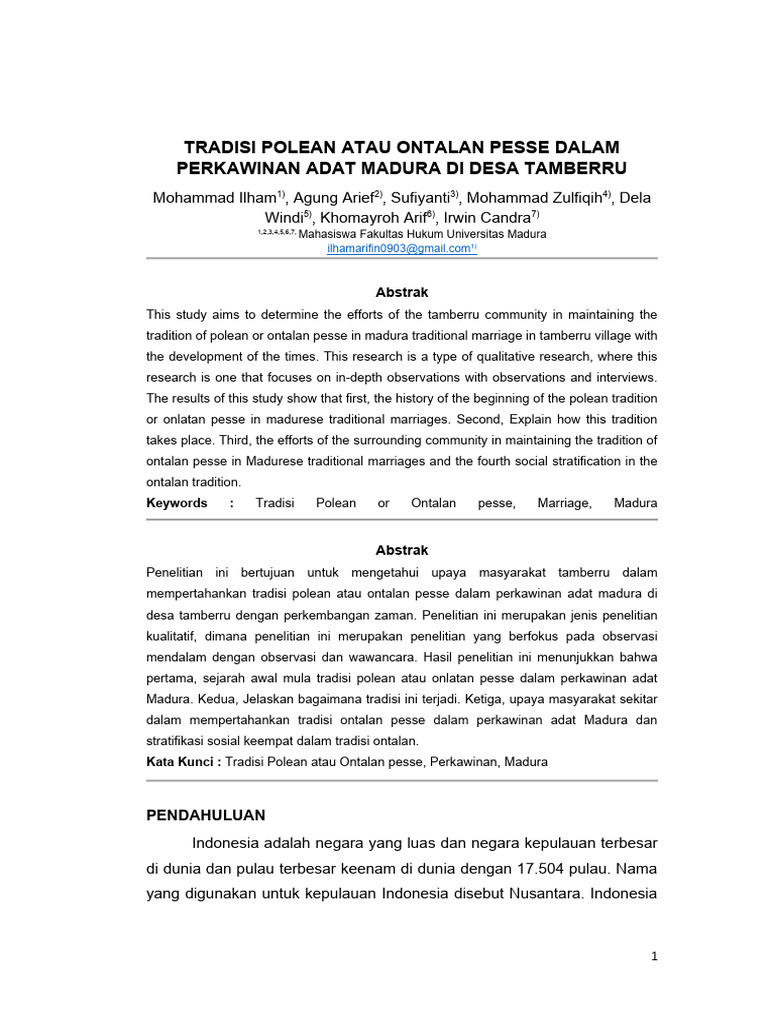 Tradisi Polean Atau Cabbhur Pesse Dalam Perkawinan Adat Madura Di Desa ...