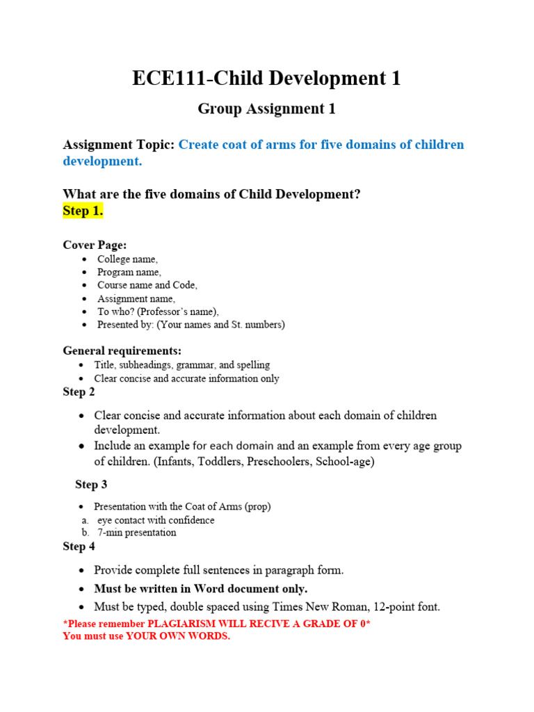Assignment #1 Child Development 1 | PDF