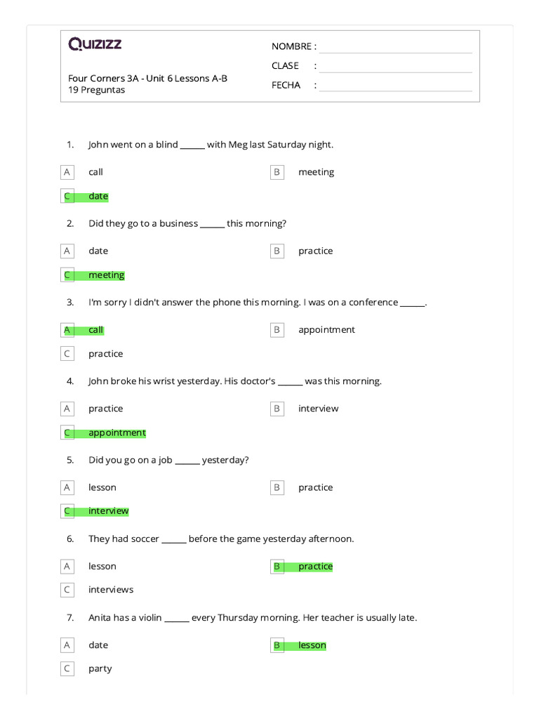 Four Corners 3a Unit 6 Lessons A B | PDF