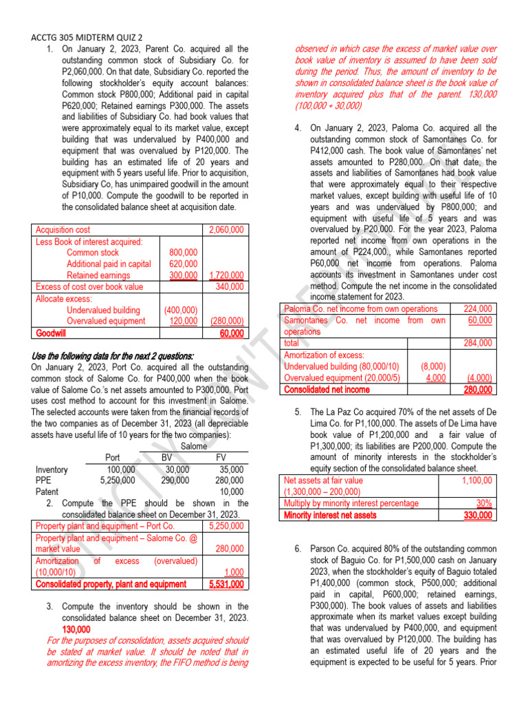 Goodwill Calculation for Acquisitions | PDF | Book Value ...