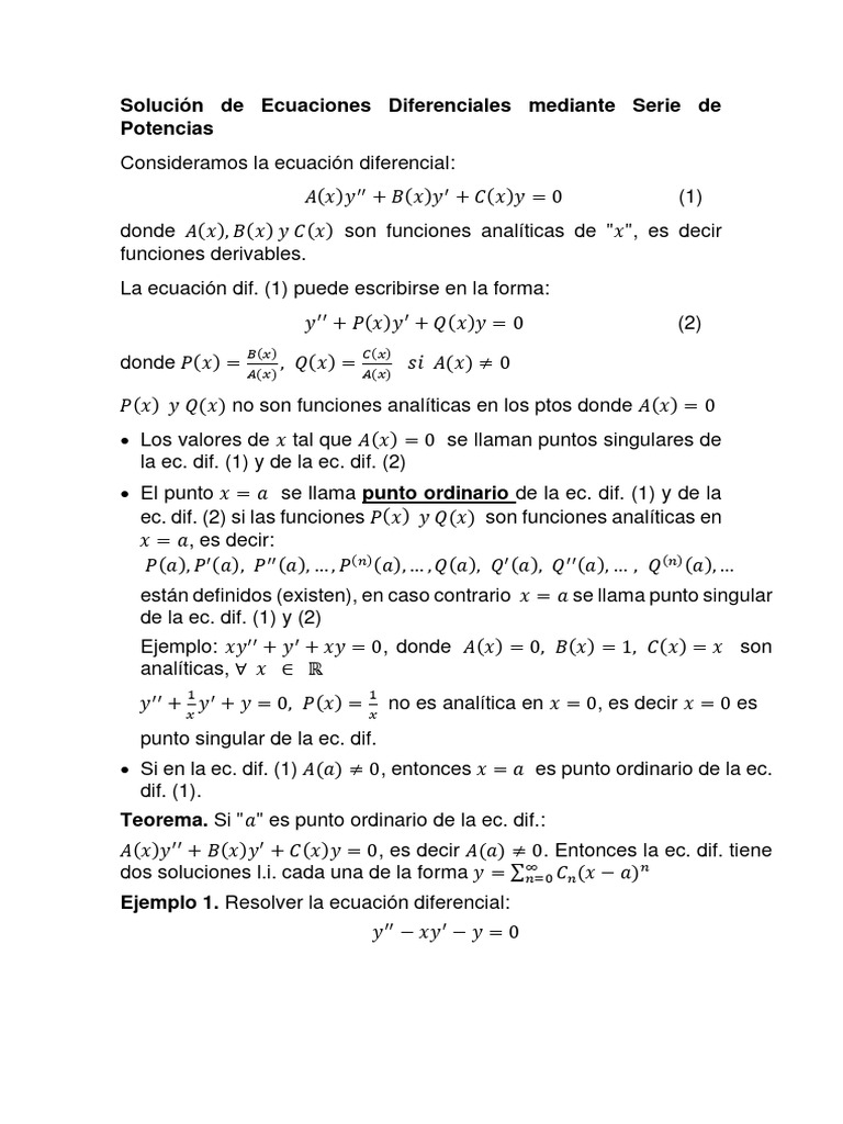 Solución de Ecuaciones Diferenciales Mediante Serie de Potencias | PDF | Ecuaciones | Análisis ...
