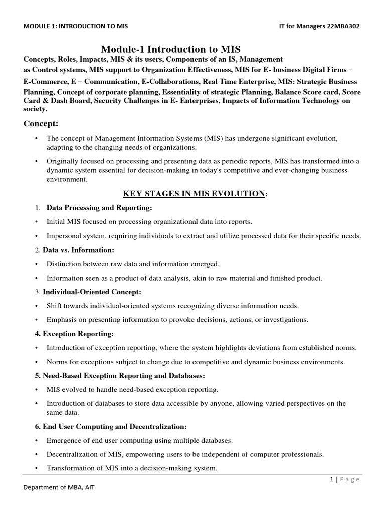 Module 1 Introduction To MIS | PDF | Enterprise Resource Planning | Information System