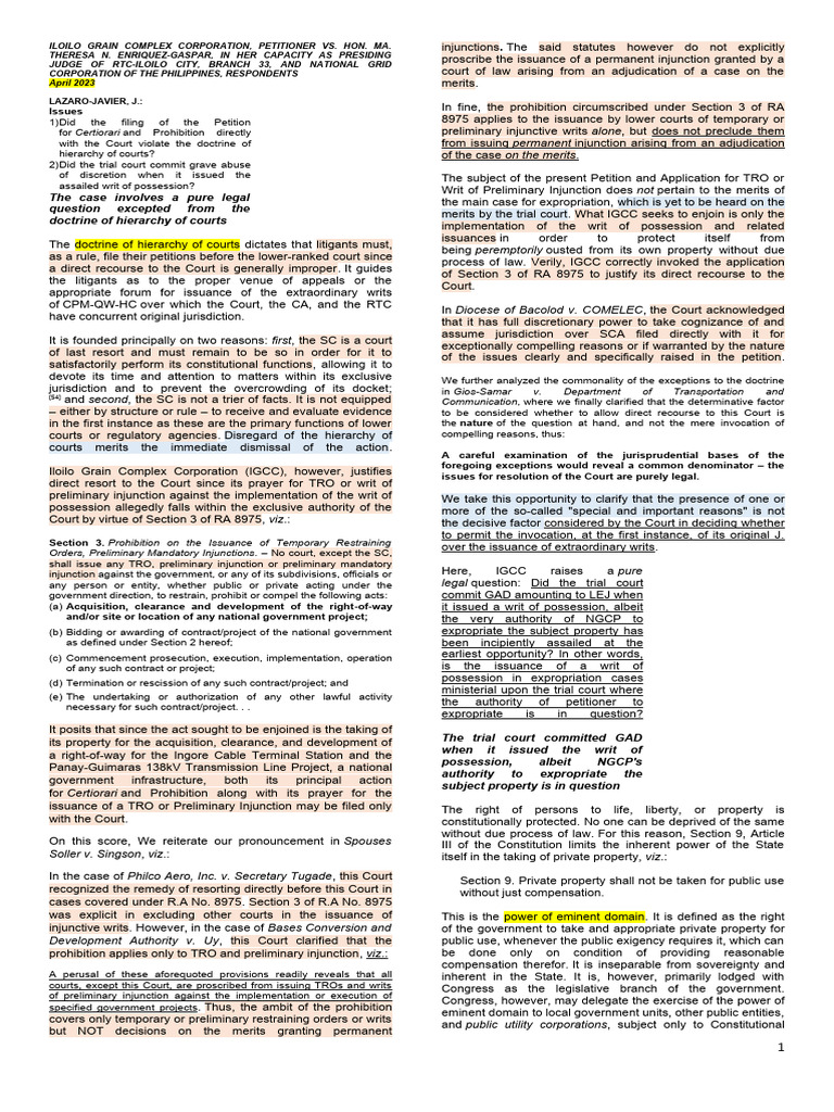 IGCC vs. Judge Enriquez-Gaspar Case | PDF | Eminent Domain | Injunction