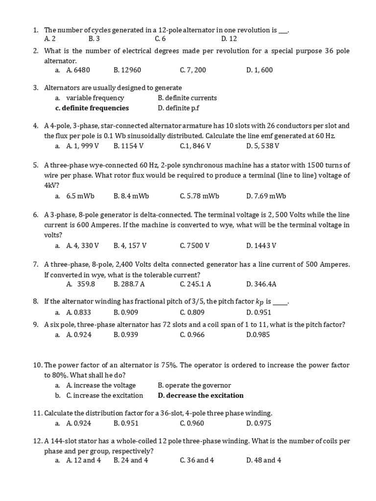 Exercise Problems in Alternator | PDF | Physical Quantities | Electrical Equipment