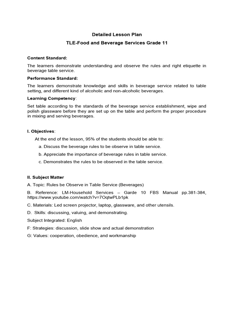 Detailed Lesson Plan 2023 | PDF | Drink | Lesson Plan