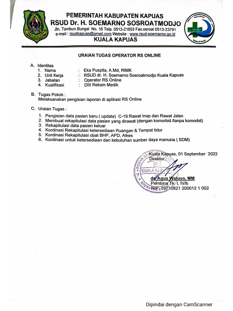 Uraian Tugas Operator RS Online | PDF