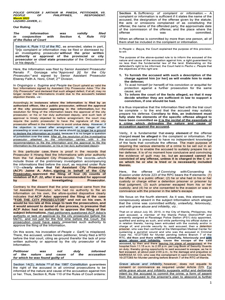 (Javier) POLICE OFFICER 2 ARTHUR M. PINEDA VS. PEOPLE (Dgested ...