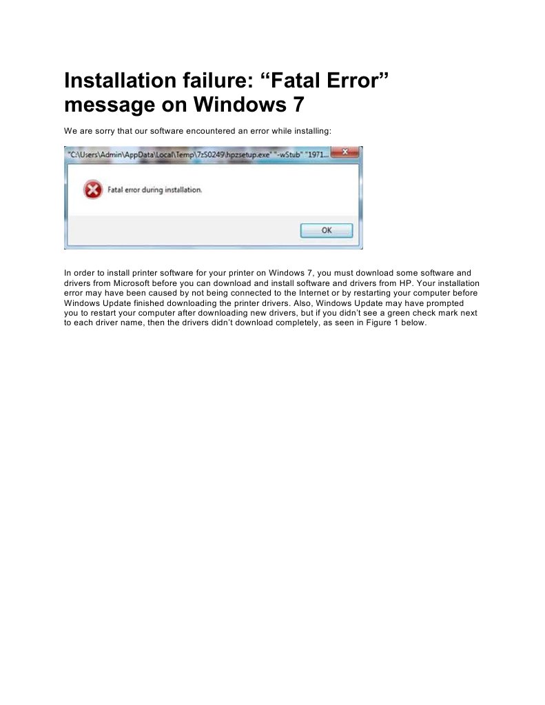 Installation Failure: "Fatal Error" Message On Windows 7 | Download ...