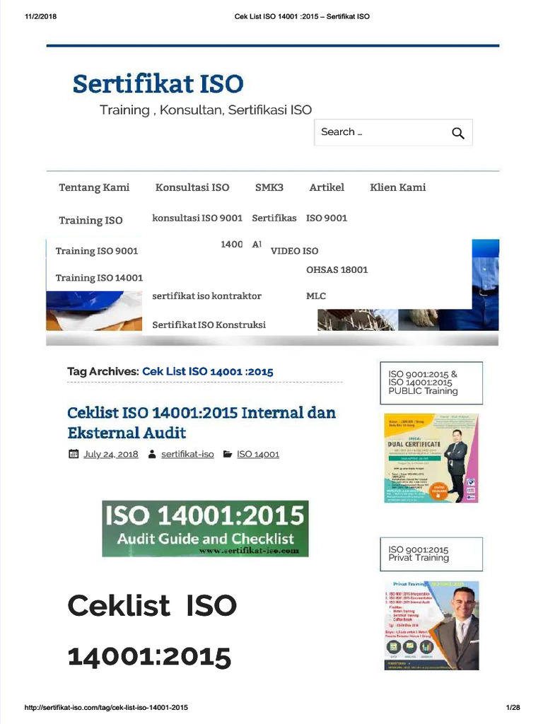 PDF Cek List Iso 14001 2015 Sertifikat Iso - Compress | PDF