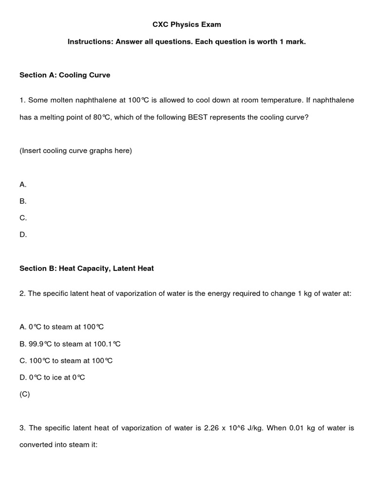 CXC Physics Exam With Answers | PDF | Latent Heat | Kinetic Energy