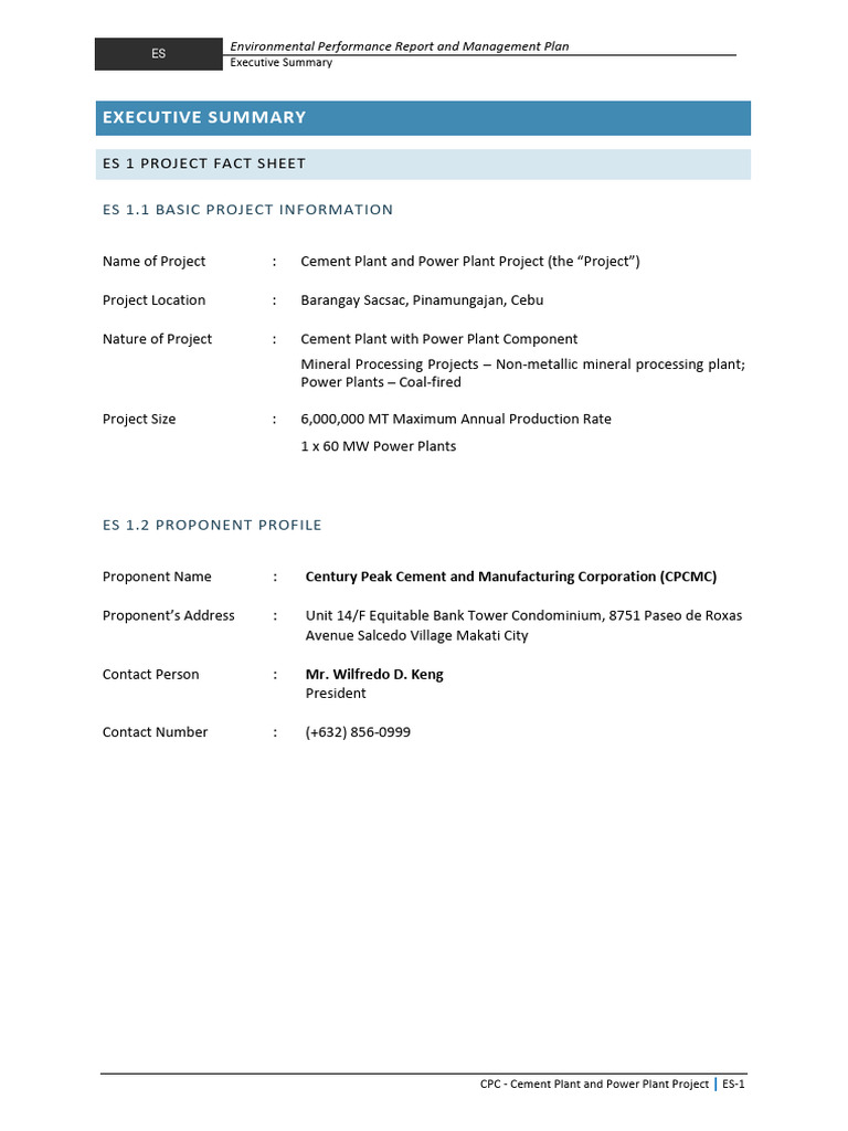 CPCMC-CEMENT Executive-Summary 14feb2019 | PDF | Environmental Impact ...