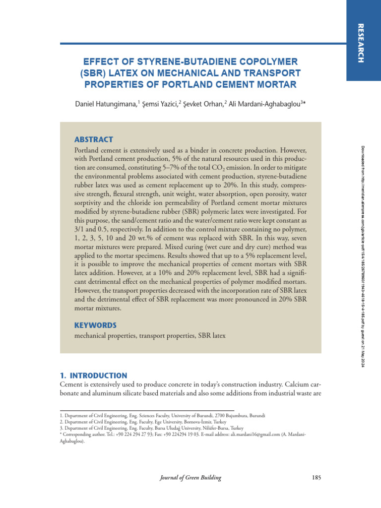 7.effecf of SBR On Mechanical Properties of Cement Mortar | PDF ...