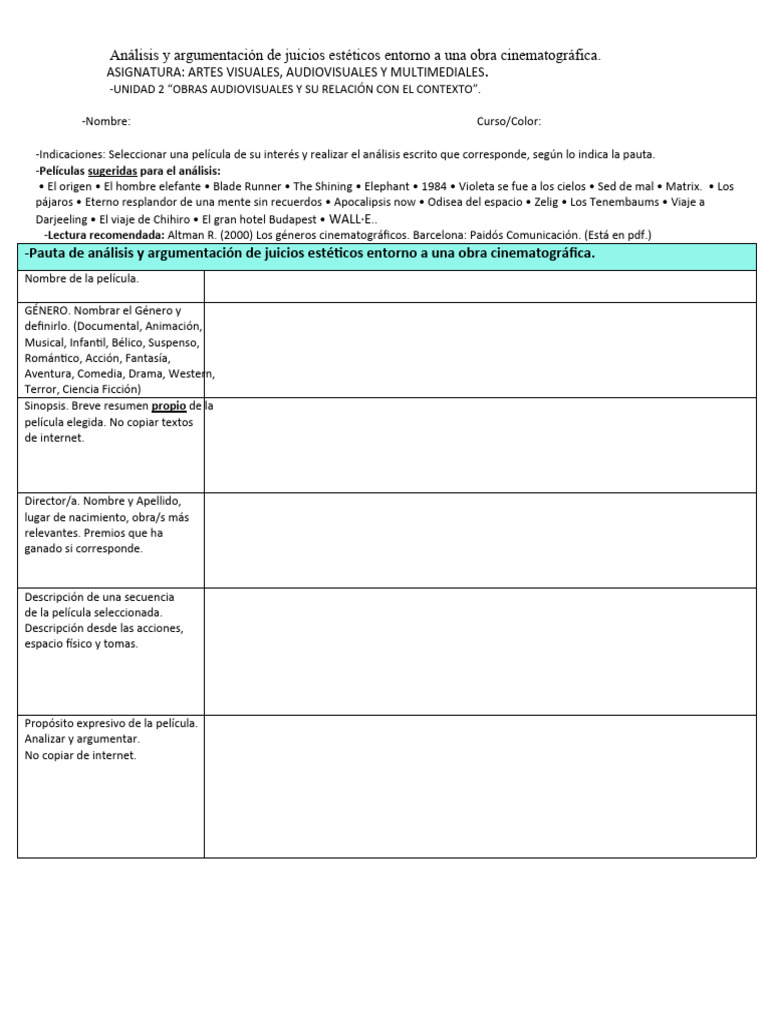 ARTES VISUALES ANALISIS de PELICULA | PDF | Los símbolos
