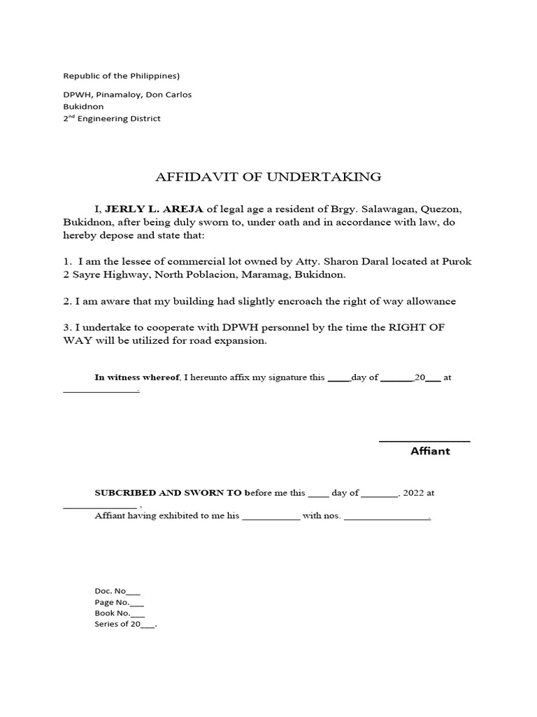 Affidavit of Undertaking | PDF