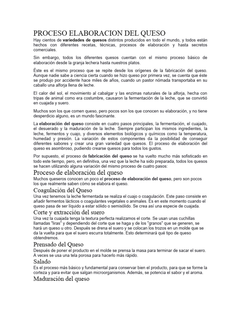 Proceso Elaboracion Del Queso | PDF | Queso | Leche