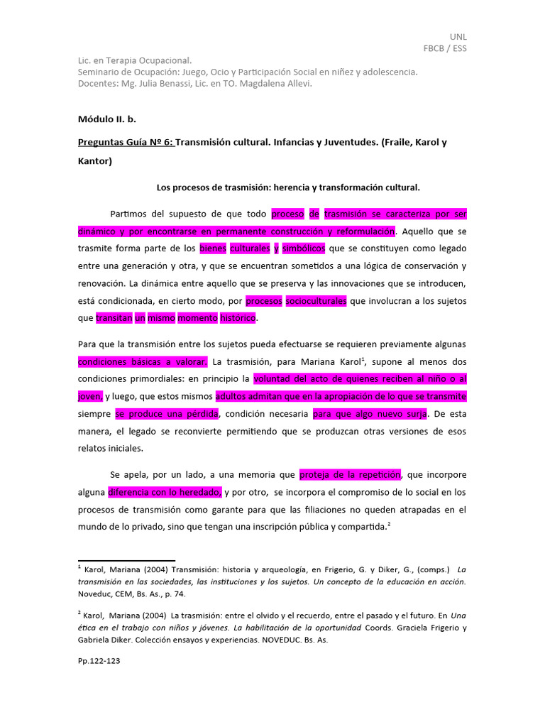 Preguntas Guia N6 - Fraile, Karol y Kantor | PDF | Educación en artes ...