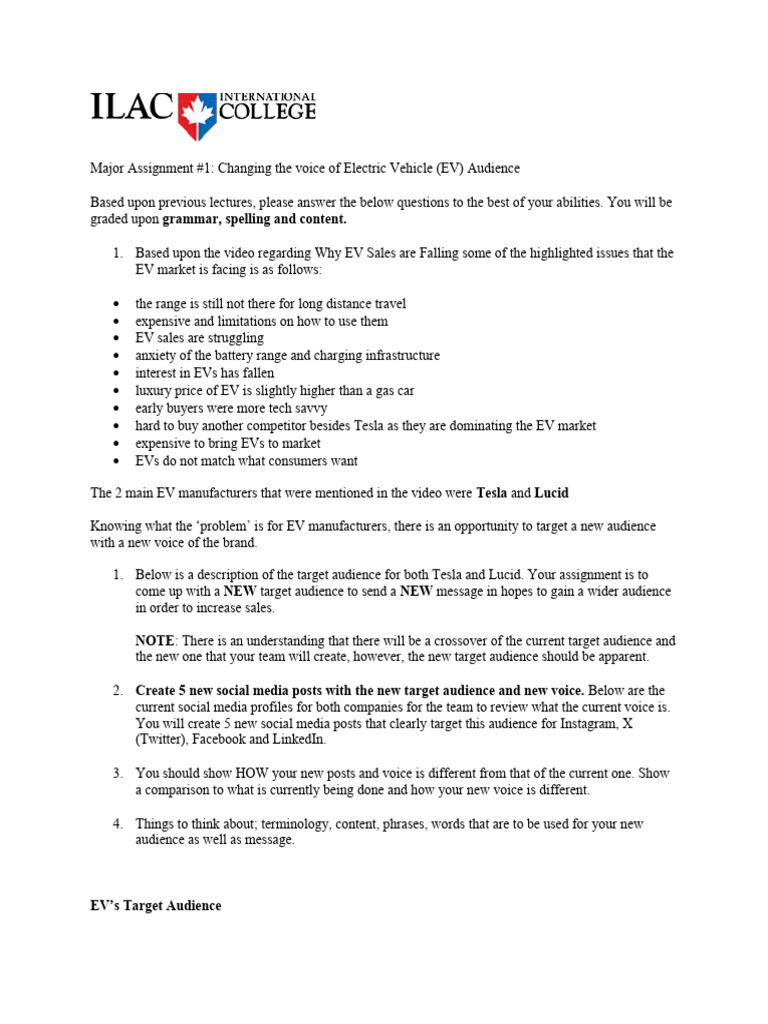 Major Assignment 1 - Changing The Voice of EV | PDF | Electric Vehicle | Target Audience