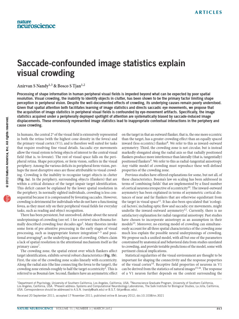 Saccade-Confounded Image Statistics Explain Visual Crowding | PDF ...