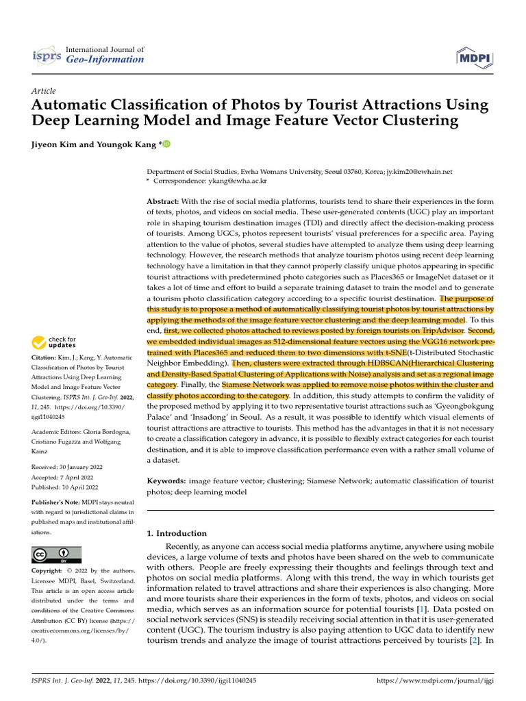 Automatic Classification of Photos by Tourist Attractions Using Deep Learning Model and Image ...