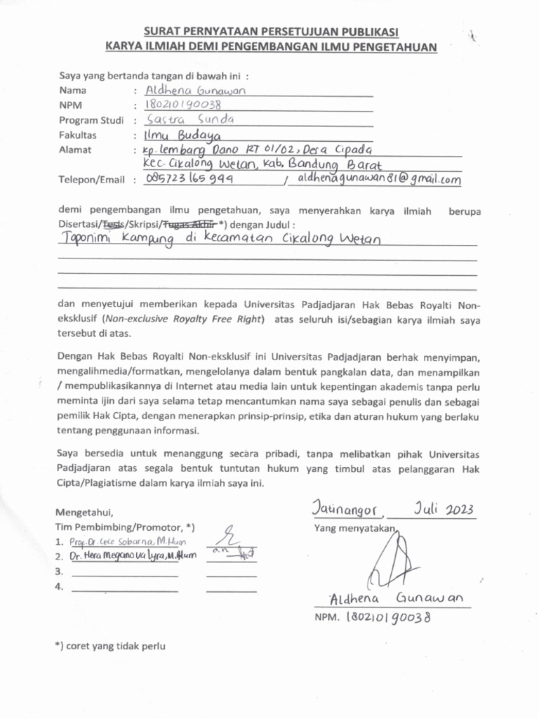 Surat Pernyataan Persetujuan Publikasi | PDF