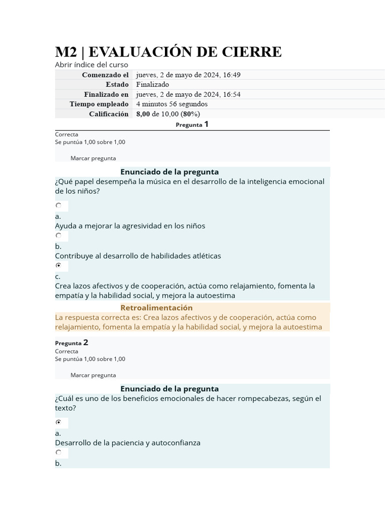 M2 - Evaluación de Cierre | PDF | Las emociones | Desarrollo cognitivo
