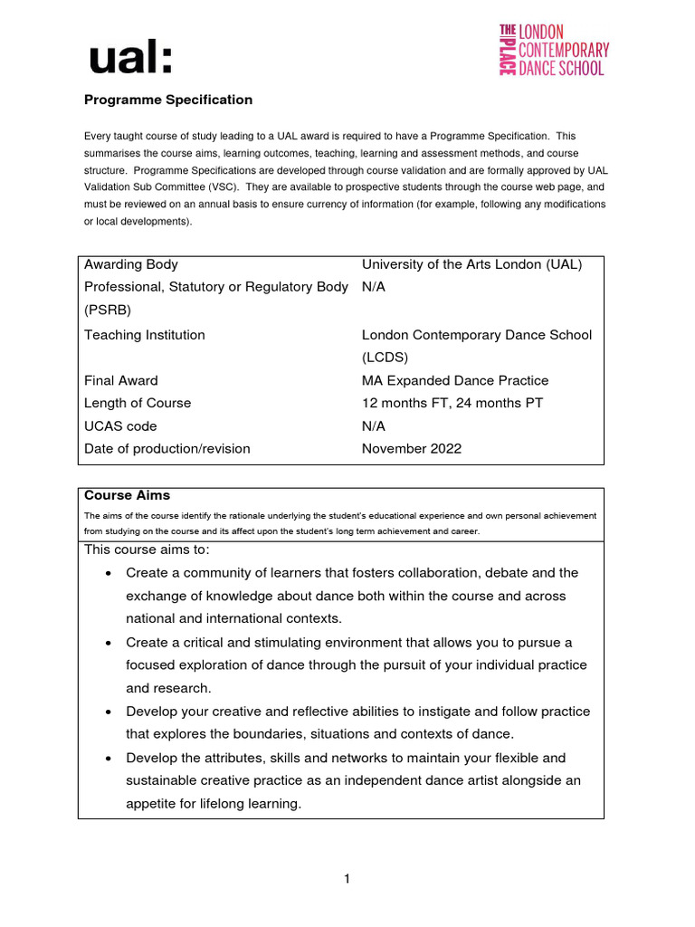 MA-Expanded-Dance-Practice-Programme-Specification | PDF | Learning | Teaching Method