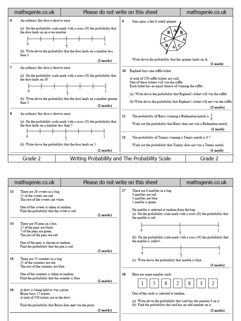 2 Writing Probability and The Probability Scale Ws | PDF | Blue