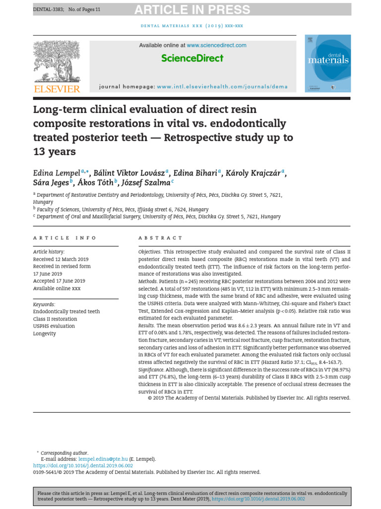 Long Term Clinical Evaluation of Direct | PDF | Mouth | Clinical Medicine