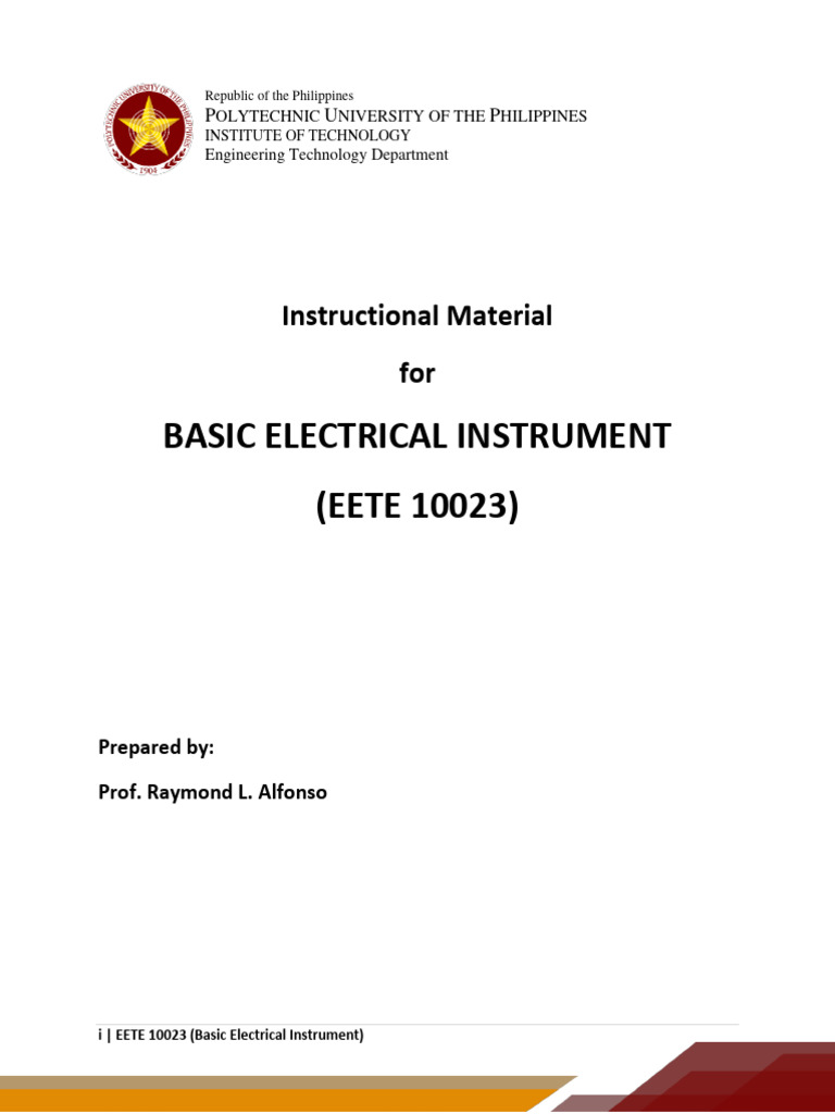 Basic Electrical Instrument INSTRUCTIONAL MATERIALS | PDF ...
