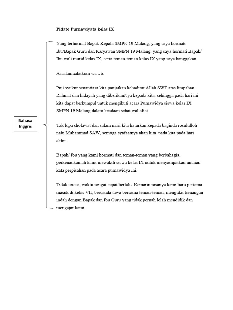 Teks Pidato Pelepasan Kelas IX | PDF | Kajian Bahasa Asing