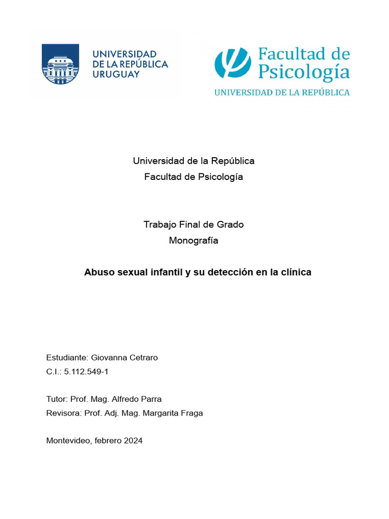 TFG - Giovanna Cetraro | PDF | Abuso infantil | Teoría de apego