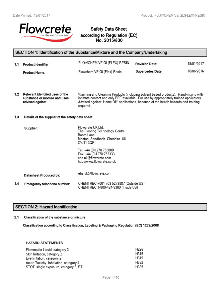 Flowchem Ve GL Flex Resin Euclpsds English 19 - 01 - 2017 | PDF | Fires ...