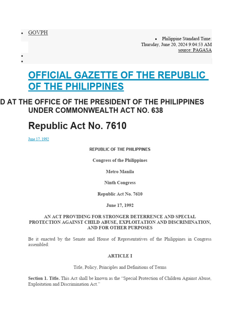 Ra 7610 | PDF | Child Abuse | Prostitution