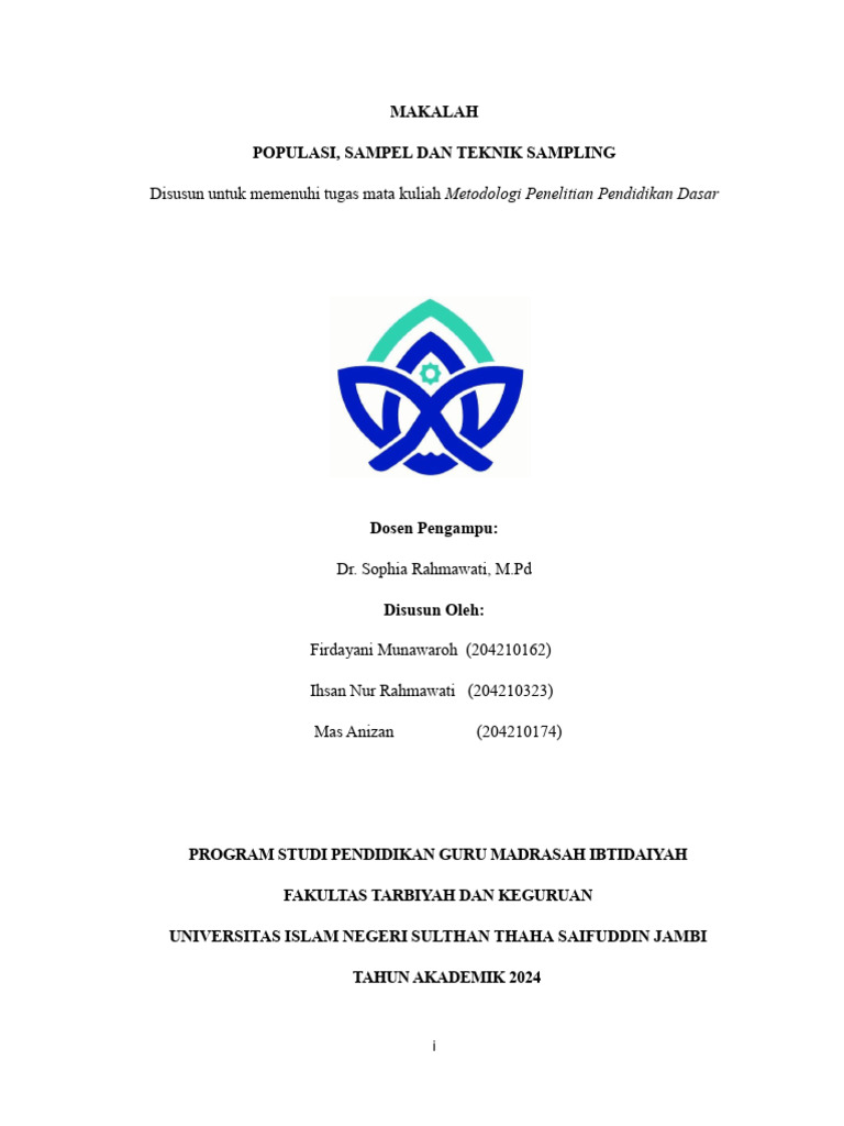 Makalah Metopel (Populasi, Sampel Dan Teknik Sampling) Kel 3 | PDF Makalah Metopel (Populasi, Sampel Dan Teknik Sampling) Kel 3 | PDF