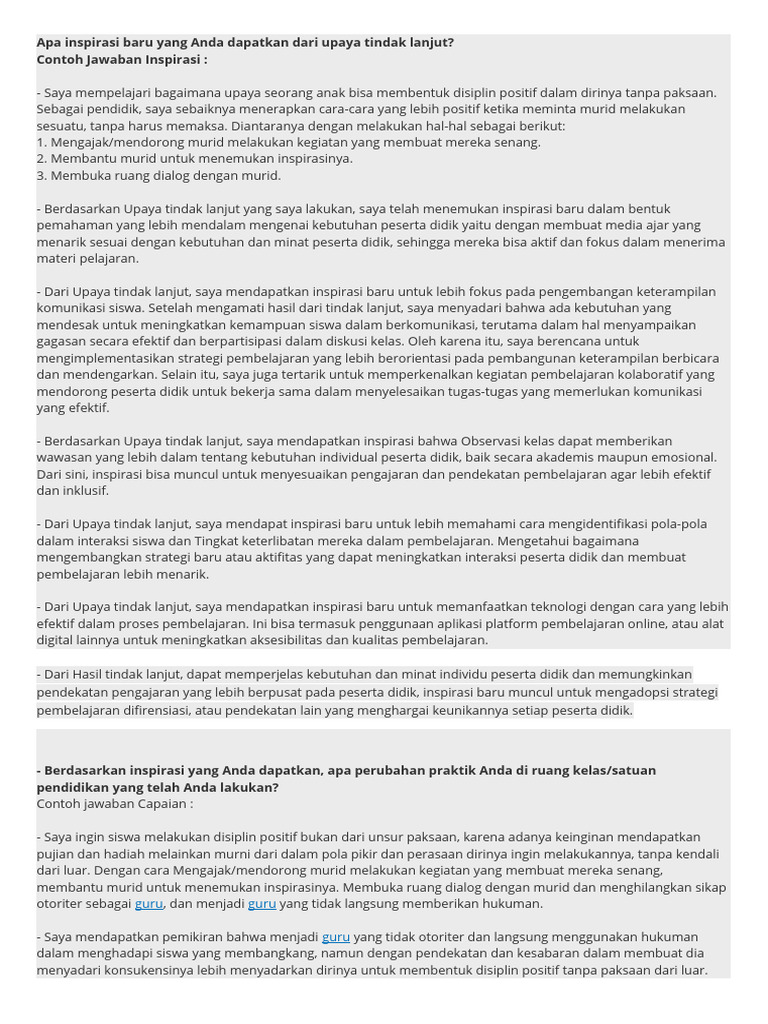 Jawaban Refleksi Tindak Lanjut PMM | PDF