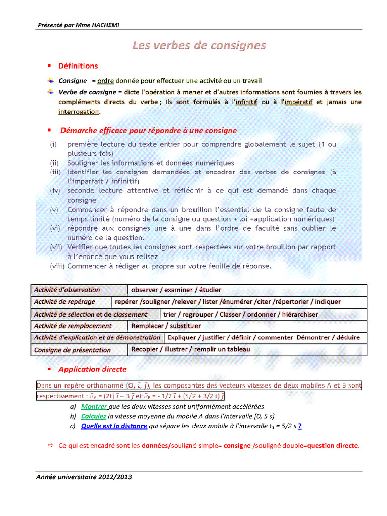 5 - Les Verbes de Consigne | PDF
