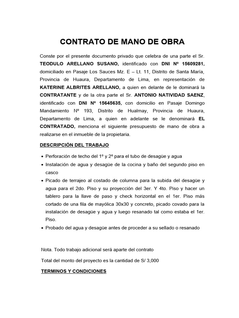 Contrato de Mano de Obra | PDF