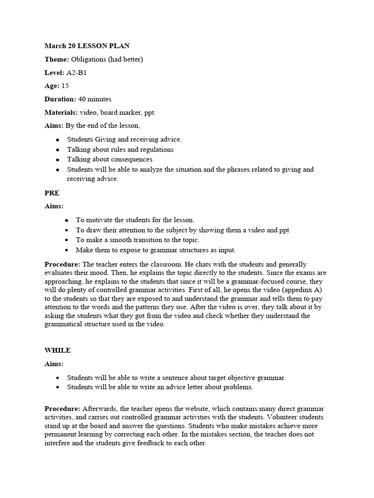 20 Mart Lesson Plan | PDF | Teachers | Lesson Plan