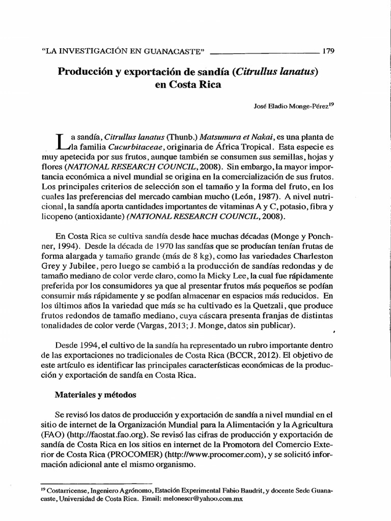 Producción y exportación de sandía en CR | PDF | Costa Rica | Oferta ...