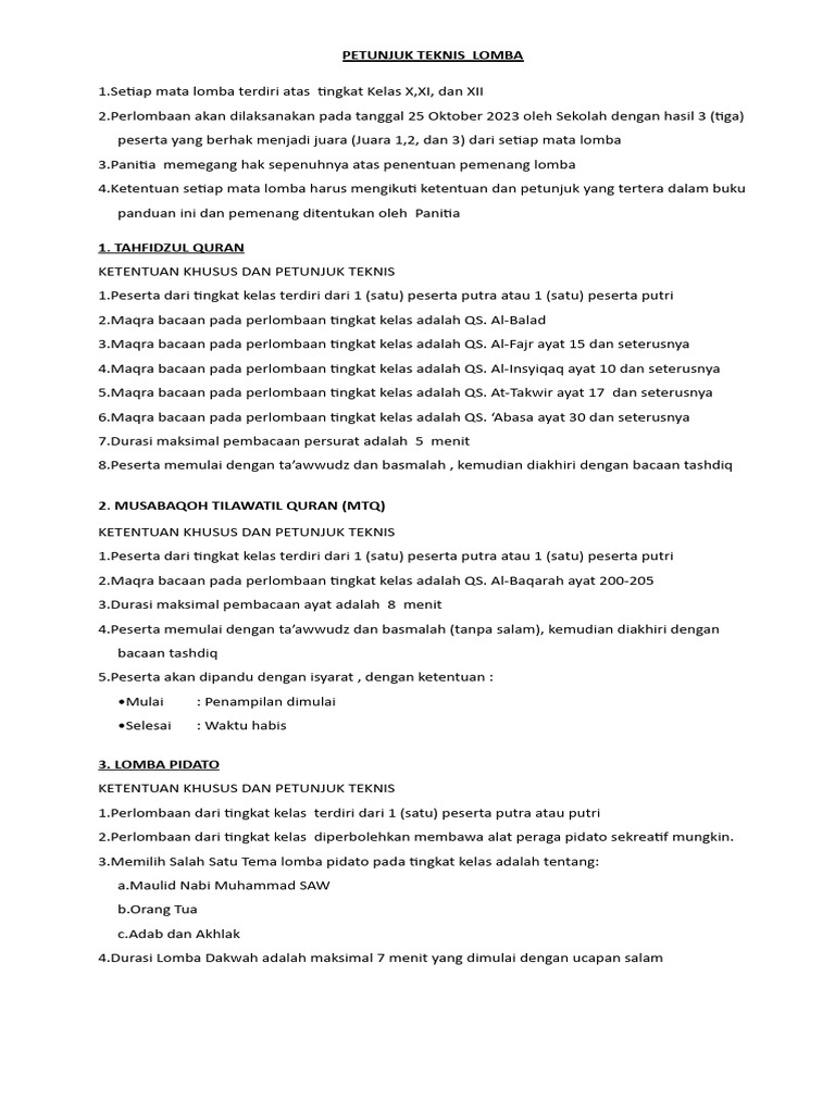 Petunjuk Teknis Lomba | PDF