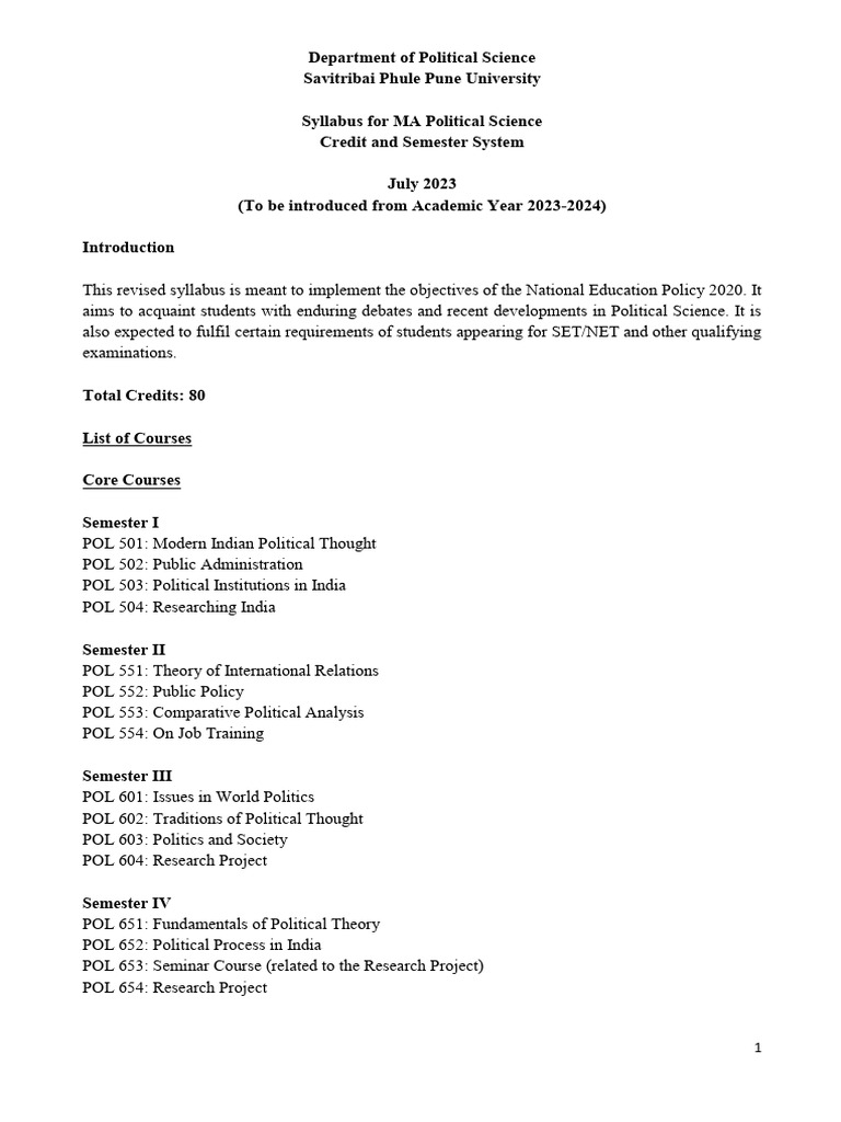 MA Political Science Syllabus 2023 | PDF | Policy | Political Philosophy