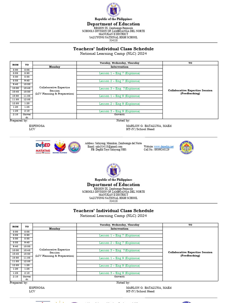 Sample Teachers Individual Program | PDF