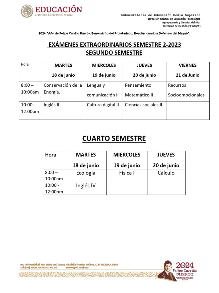 Calendario Exámenes Extraordinarios Semestre Febrero - Julio 2024 | PDF | Science