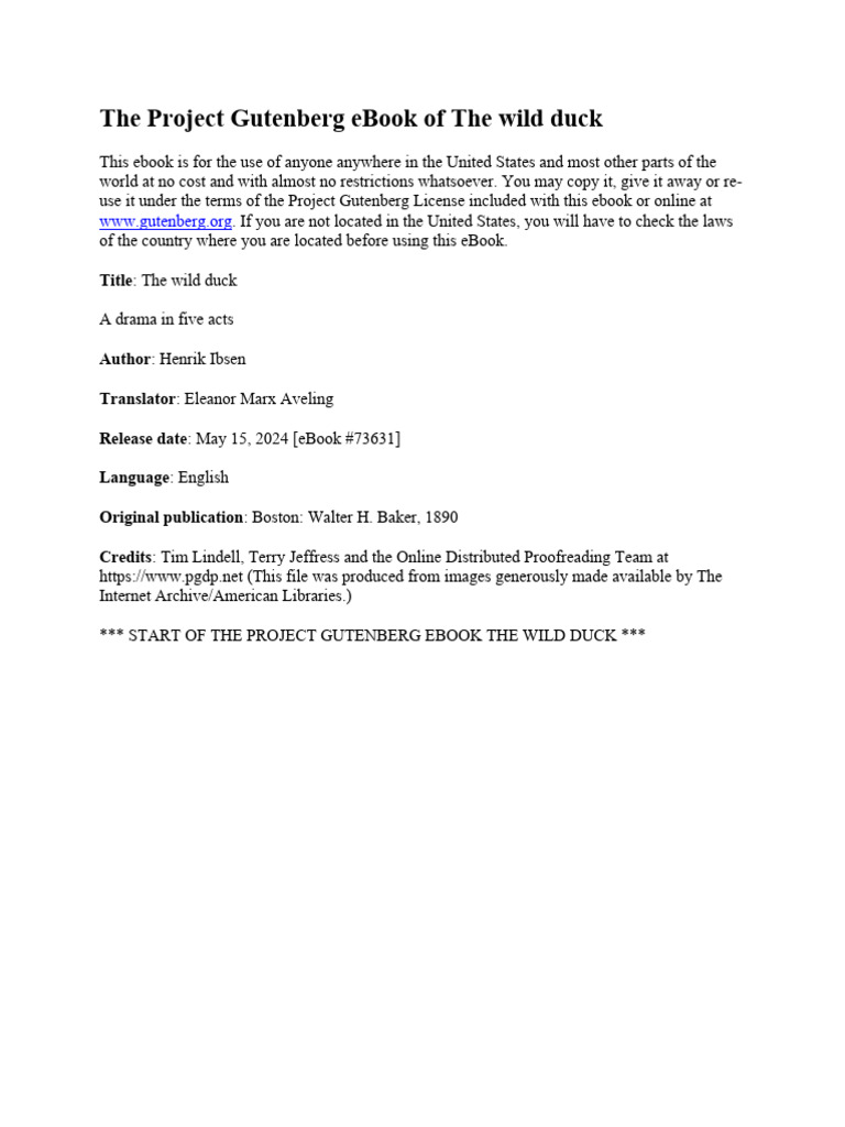 The Wild Duck | PDF | Project Gutenberg