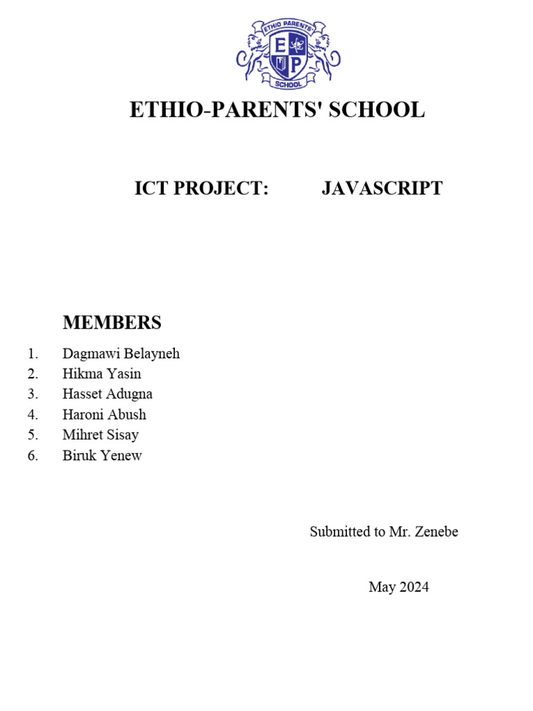 Ethio-Parents' School: Ict Project: Javascript | PDF | Java Script | Document Object Model