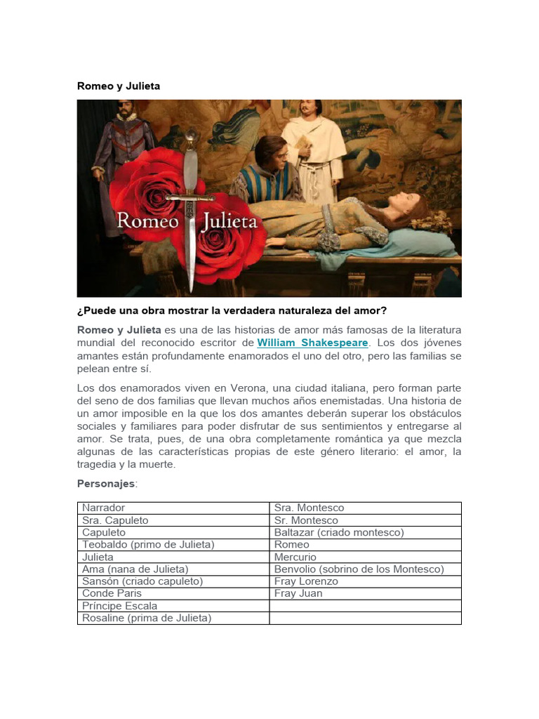 Romeo y Julieta GUIÓN | Descargar gratis PDF | Romeo y Julieta | Tragedias de Shakespeare
