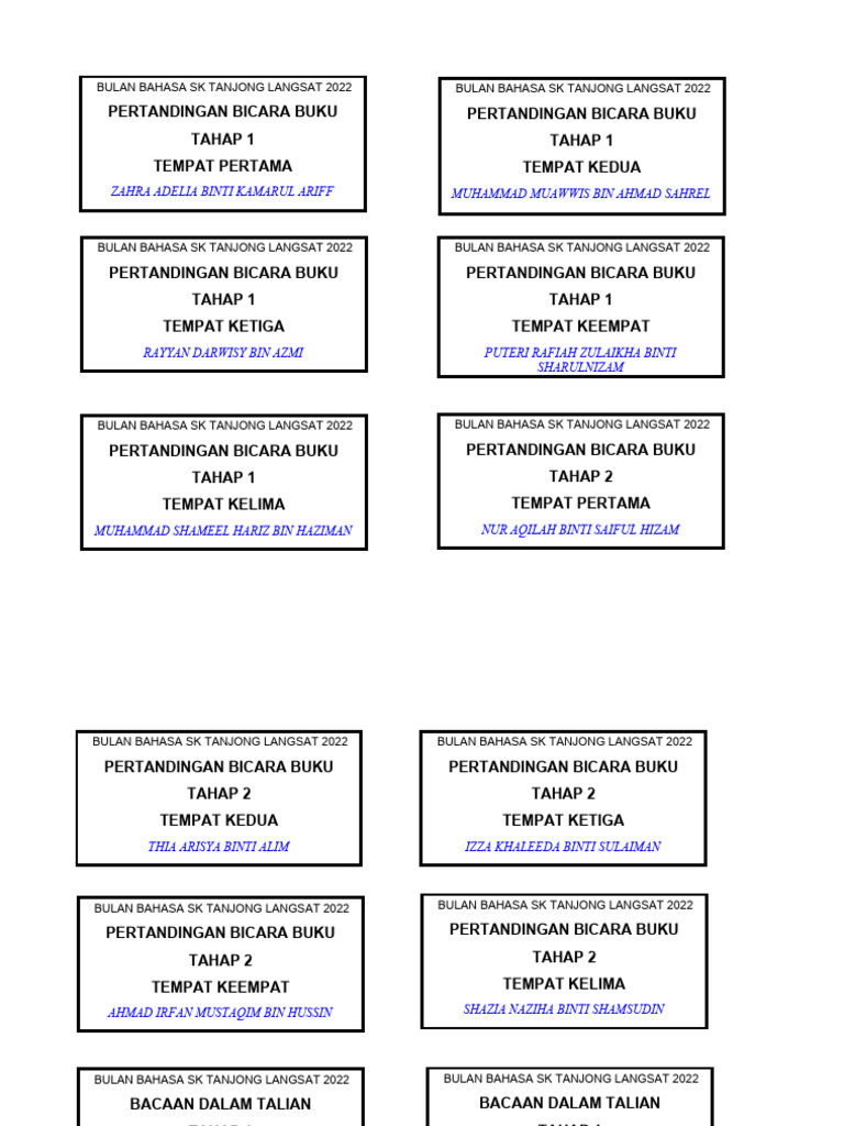 Label Hadiah Bulan Bhs Pss | PDF