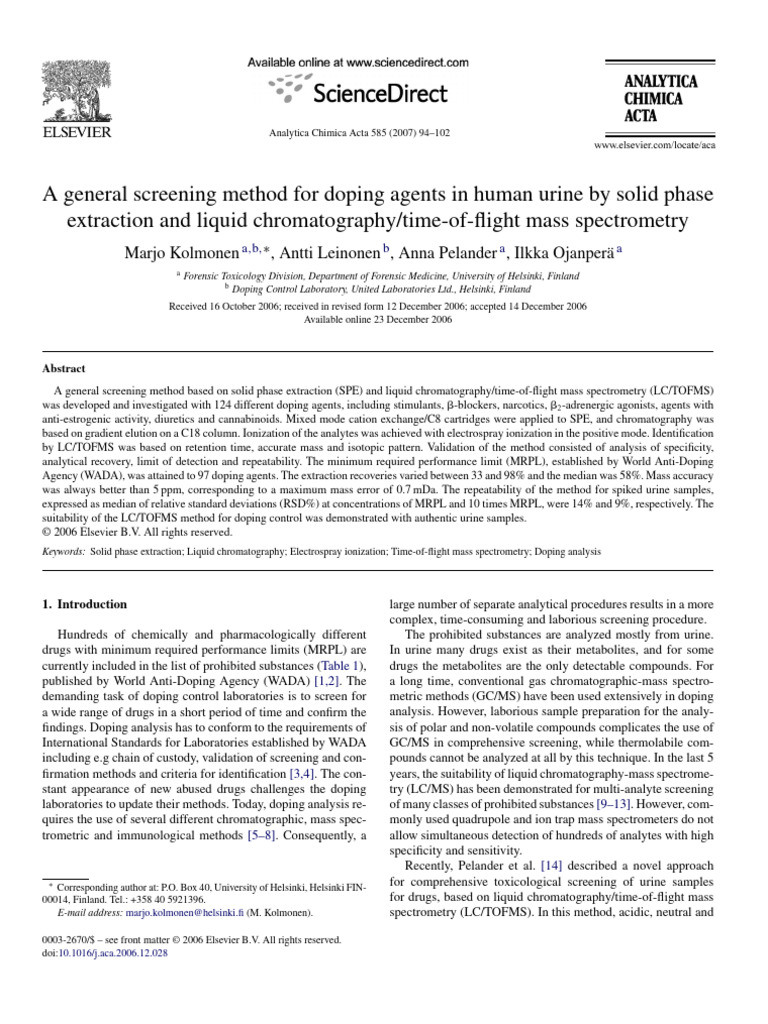 A General Screening Method For Doping Ag | PDF | Liquid Chromatography–Mass Spectrometry ...