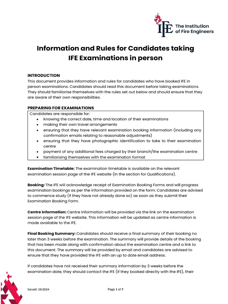 IFE Examination Candidate Guidelines | PDF